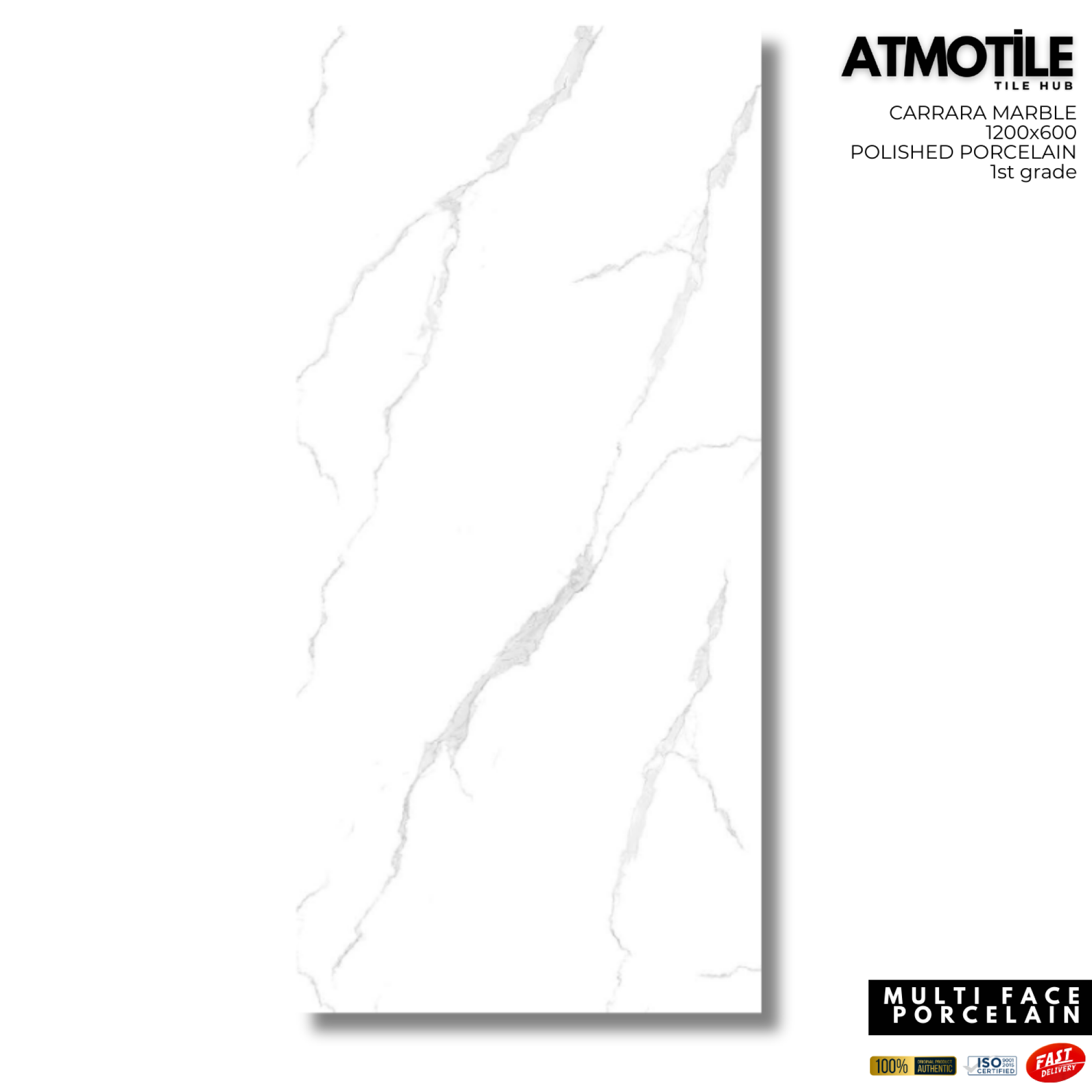 1200x600 Carrara Marble Polished Porcelain Tile